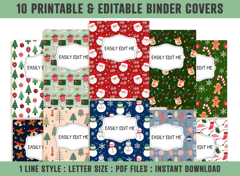 Christmas Planner Cover, 10 Printable & Editable Binder Coversspines ...