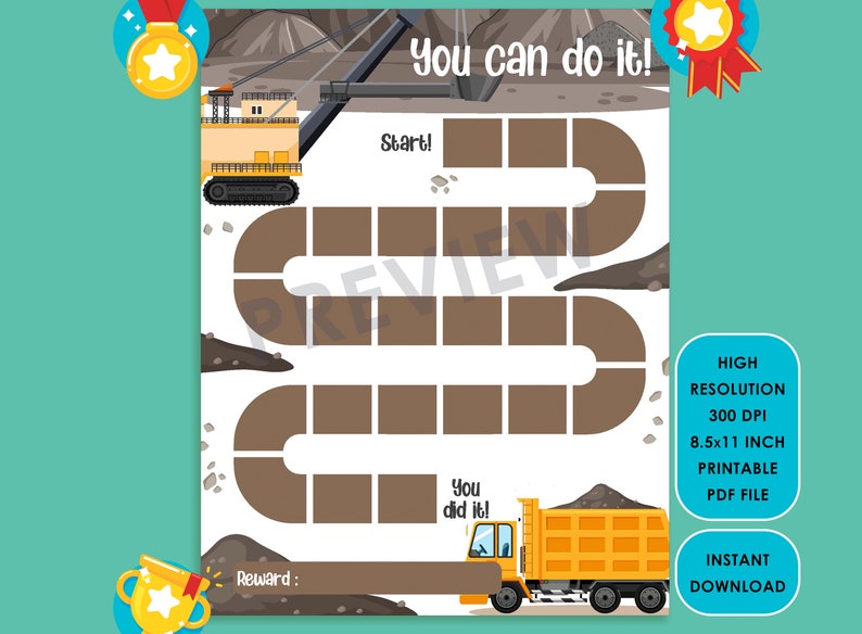 Printable Coal Mining Reward Chart for Kids, a Way of Guiding Children ...