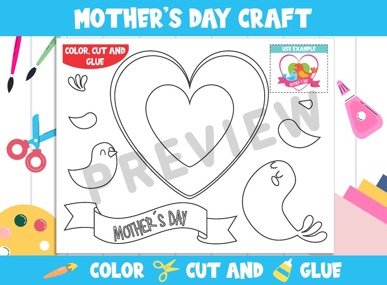 Mother's Day Craft Activity Color, Cut, and Glue for Prek to 2nd Grade ...