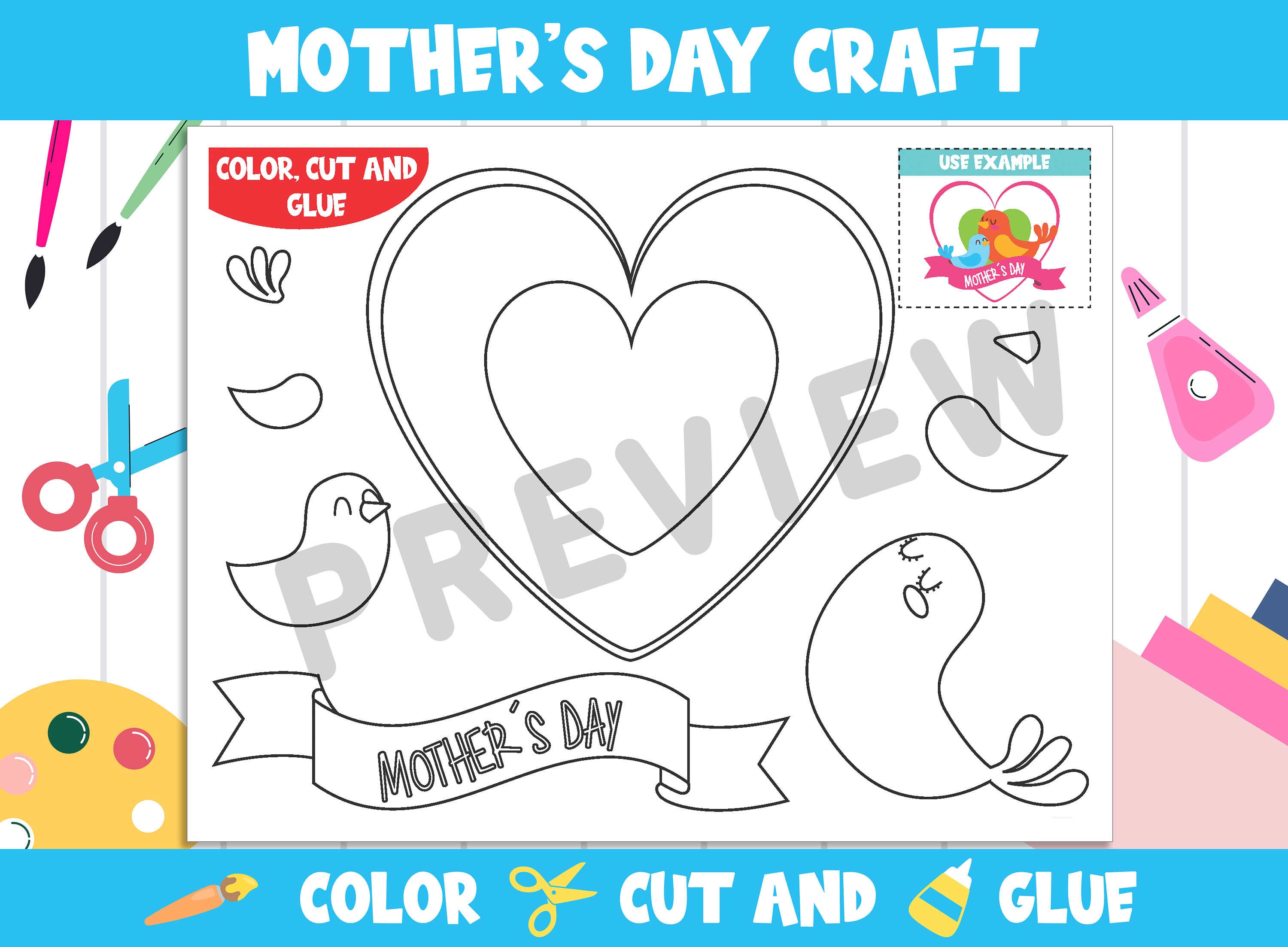 Mother's Day Craft Activity Color, Cut, and Glue for Prek to 2nd Grade ...