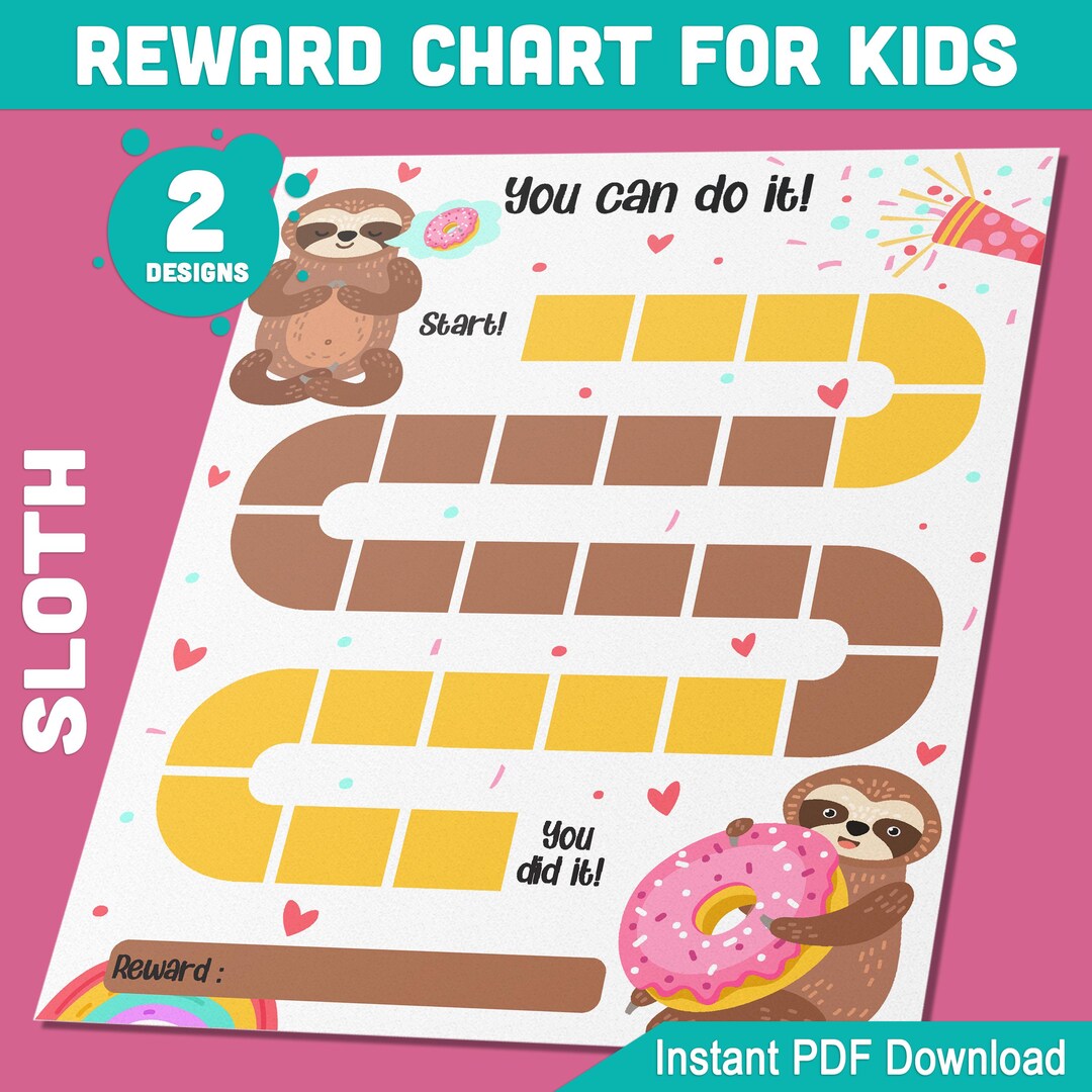 Printable Sloth Reward Chart for Kids, Adorable Sloth in the Sky With ...