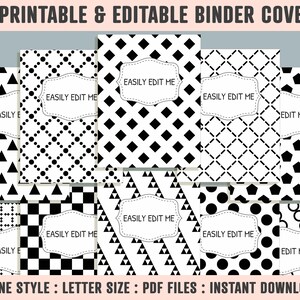 Abstract Black and White Binder Cover, 10 Printable & Editable Binder ...