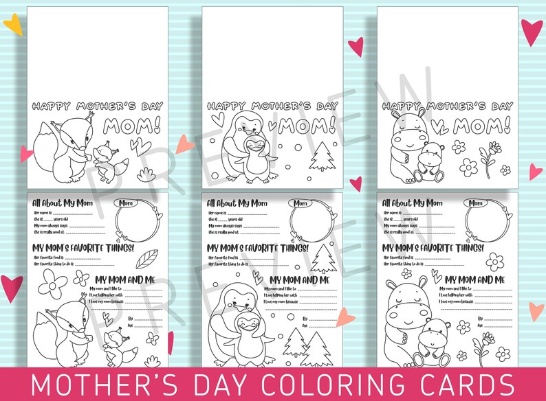 Color Your Love for Mom: Printable Mother's Day Coloring Cards, 6 ...