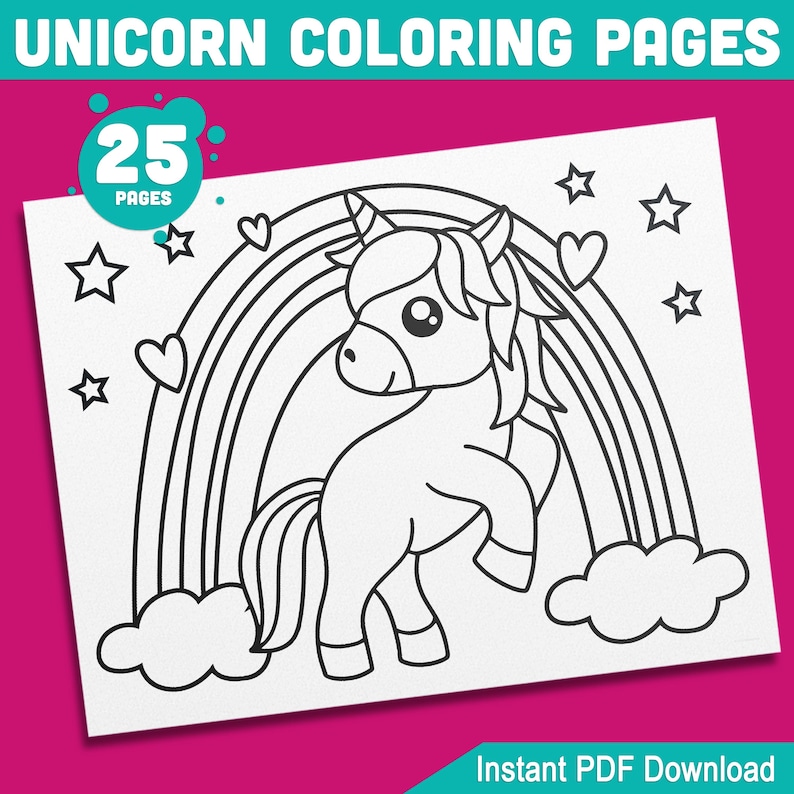 Simple Unicorn Coloring Pages: 25 Fun Activity Sheets for Preschool and ...