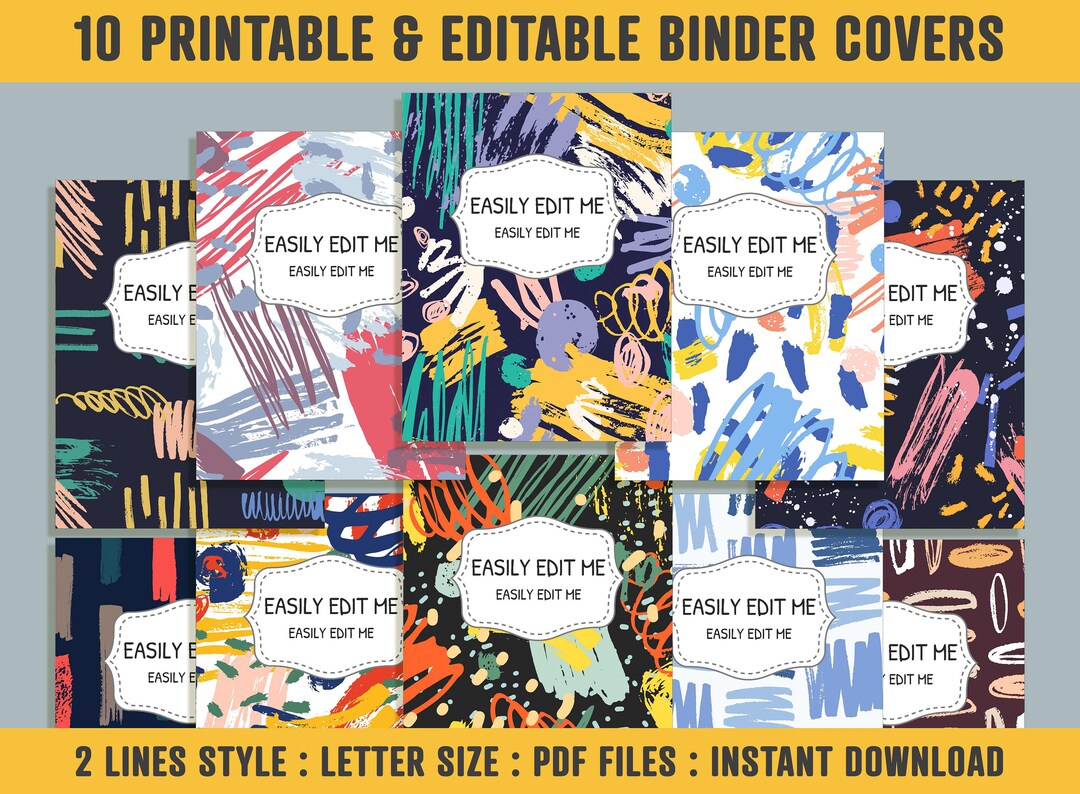 Abstract Doodle Pattern Binder Cover, 10 Printable & Editable Binder ...
