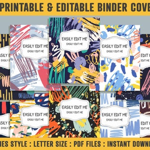 Abstract Doodle Pattern Binder Cover, 10 Printable & Editable Binder ...
