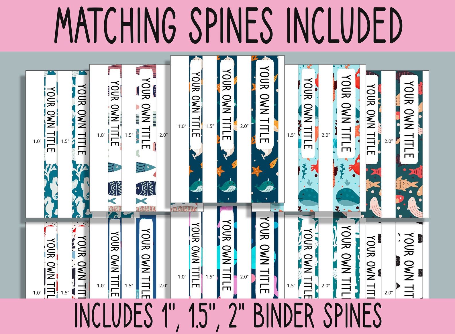 10 Editable Sea Animals Binder Covers, Includes 1", 1.5", 2" Spines ...