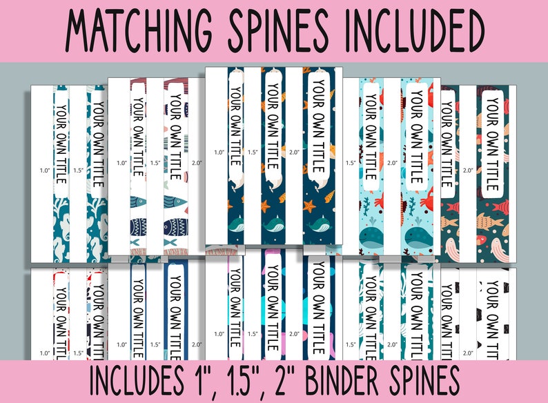 10 Editable Sea Animals Binder Covers, Includes 1", 1.5", 2" Spines ...