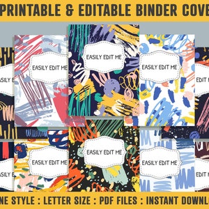 Abstract Doodle Pattern Binder Cover, 10 Printable & Editable Binder ...