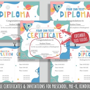 Customizable Preschool, Pre-k, and Kindergarten Graduation Diplomas ...