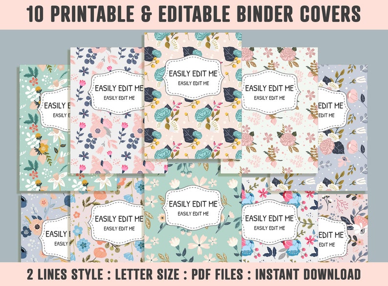 Flower Binder Cover, 10 Printable & Editable Binder Covers + Spines ...