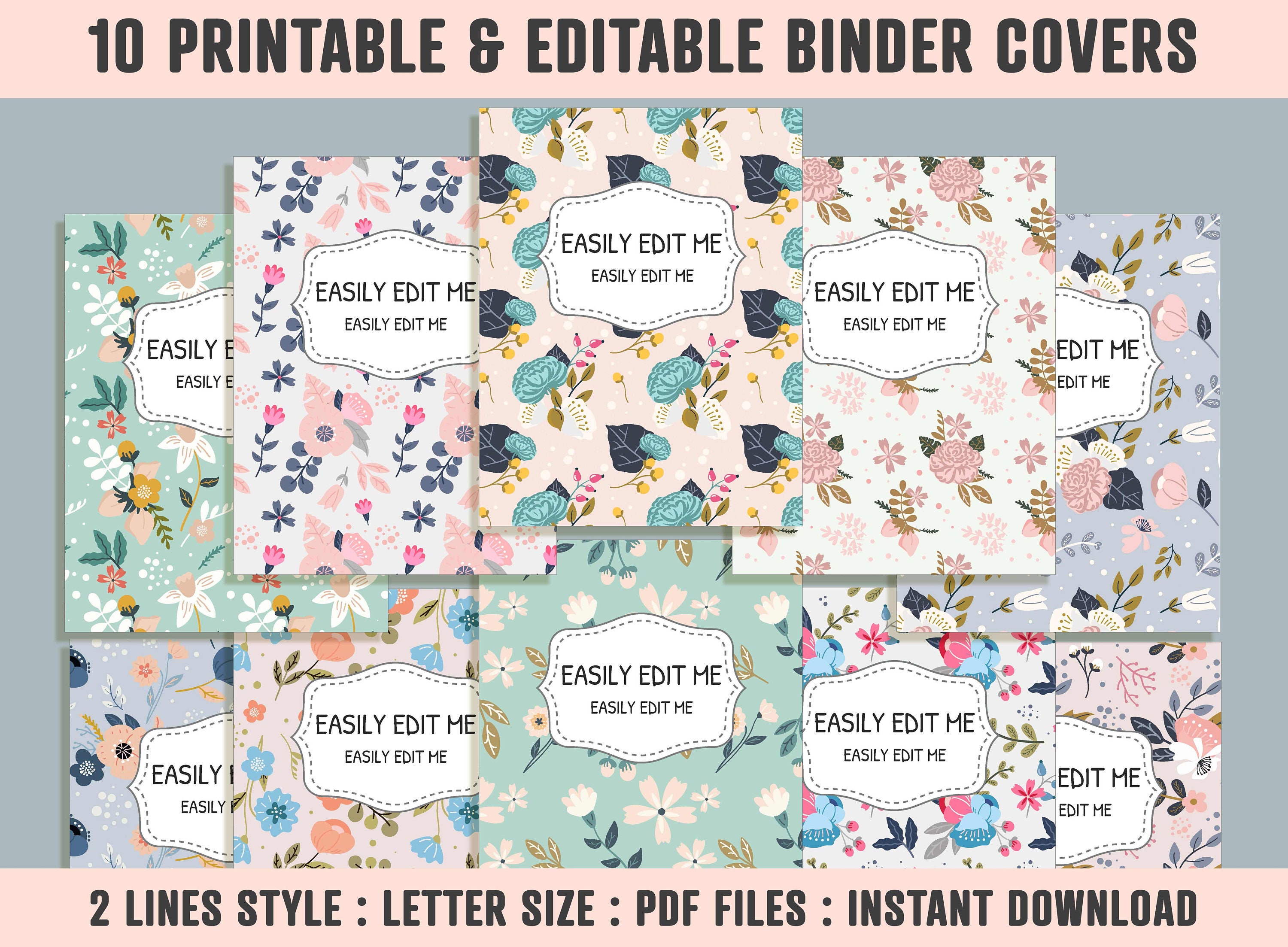 Flower Binder Cover 10 Printable & Editable Binder Covers - Etsy