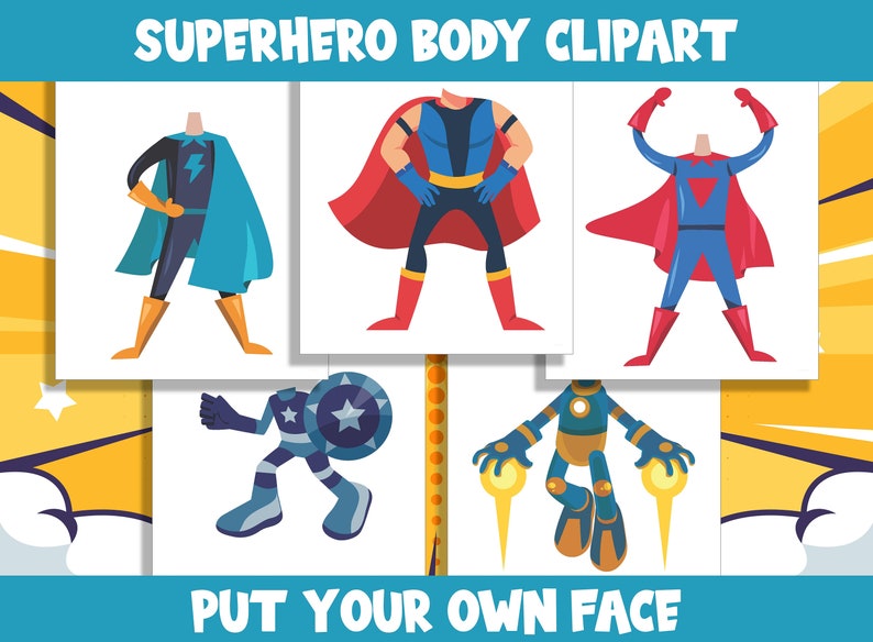 Superhero Body Clipart Collection – DIY Craft! Add Your Face to ...