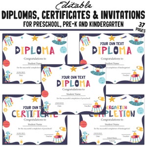 Printable and Editable Kindergarten, Pre-k, and Preschool Completion ...
