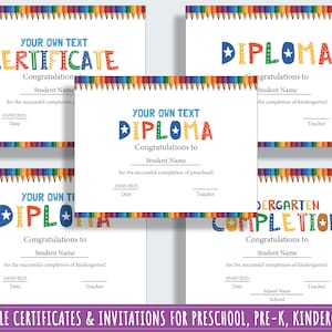 Preschool and Kindergarten Diploma, Certificate, and Invitation ...