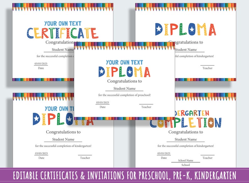 Preschool and Kindergarten Diploma Certificate and - Etsy