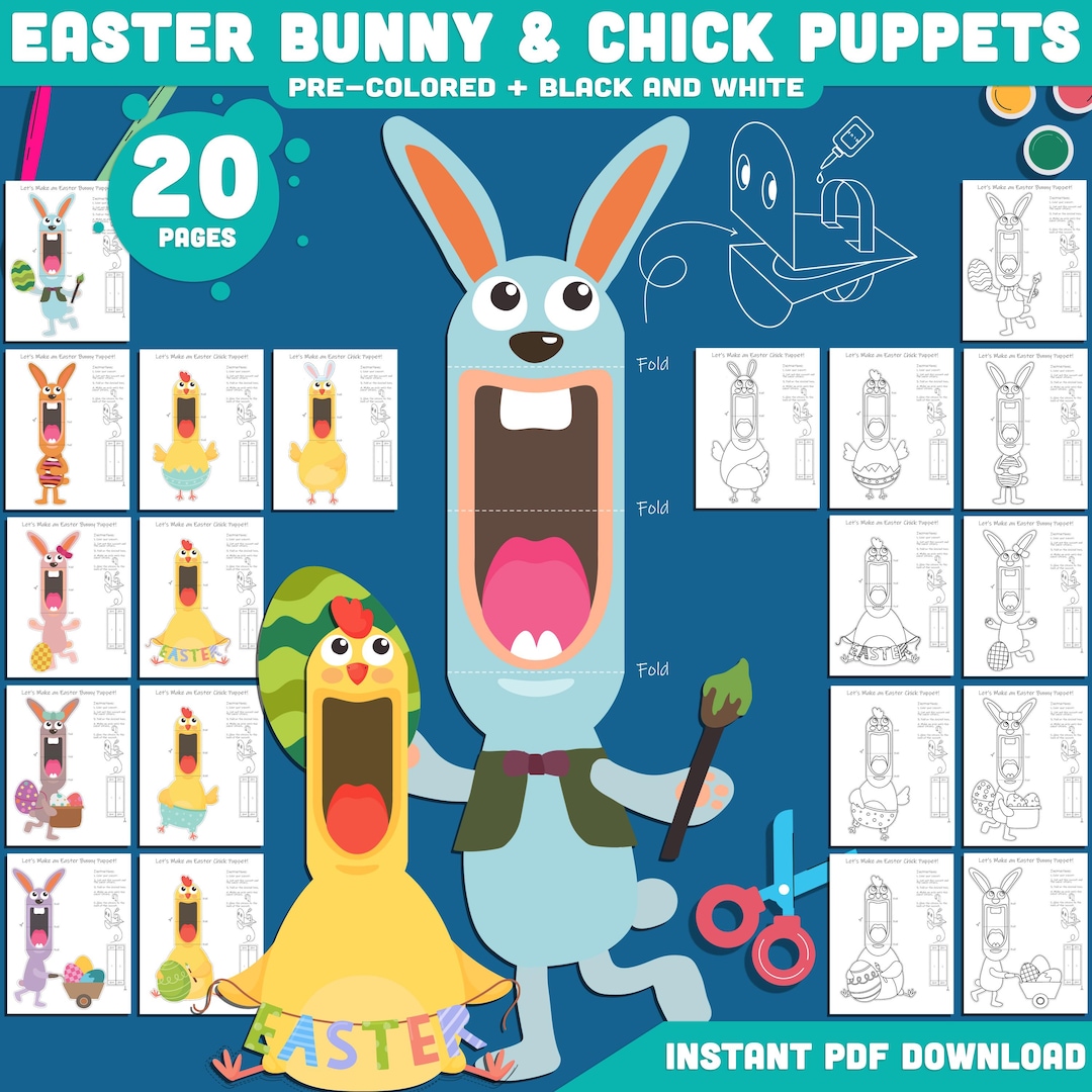 Easter Bunny & Chick Puppet Templates for Kids: Fun 20-page Spring ...