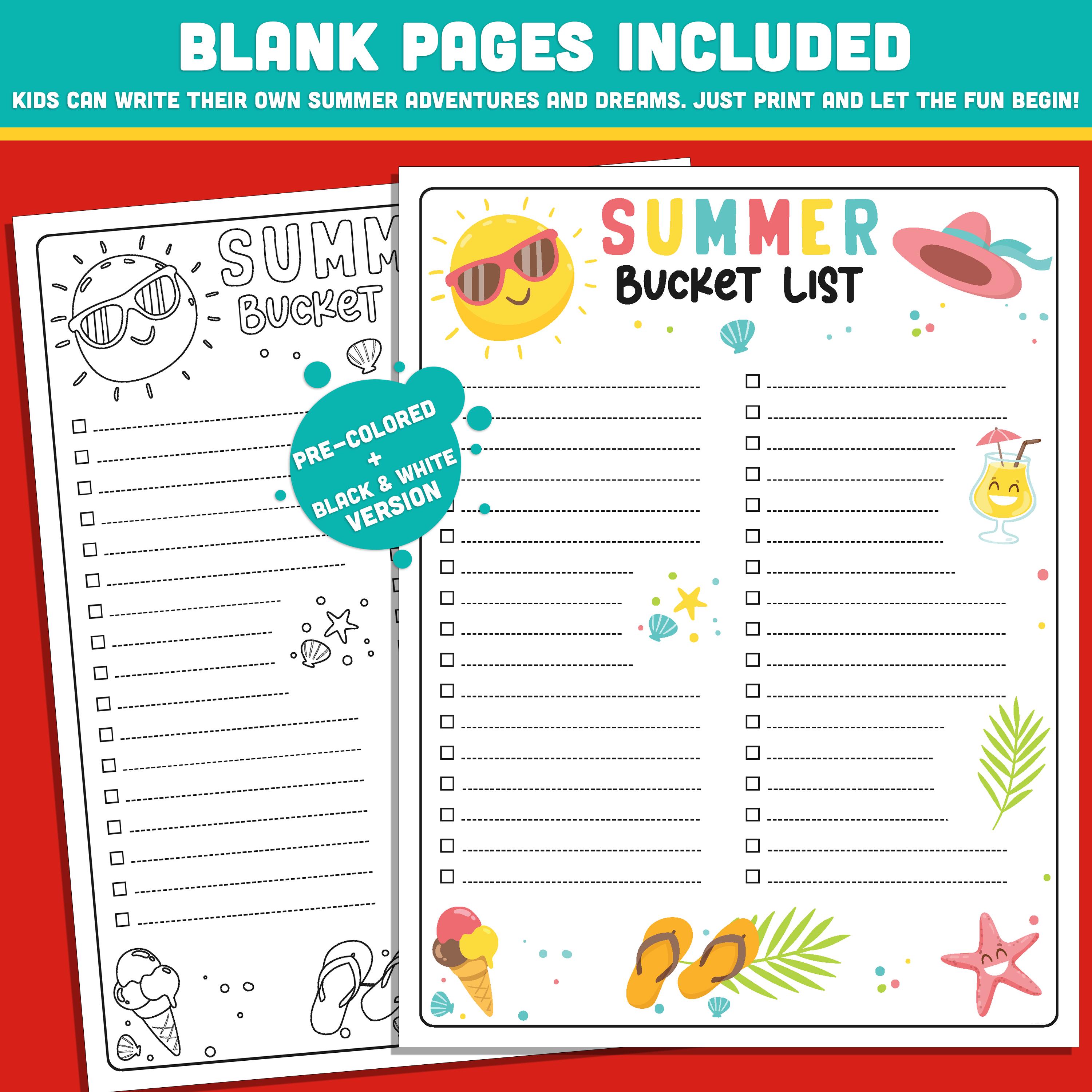 Summer Bucket List Templates for Kids, Editable PDF and Powerpoint, Pre ...