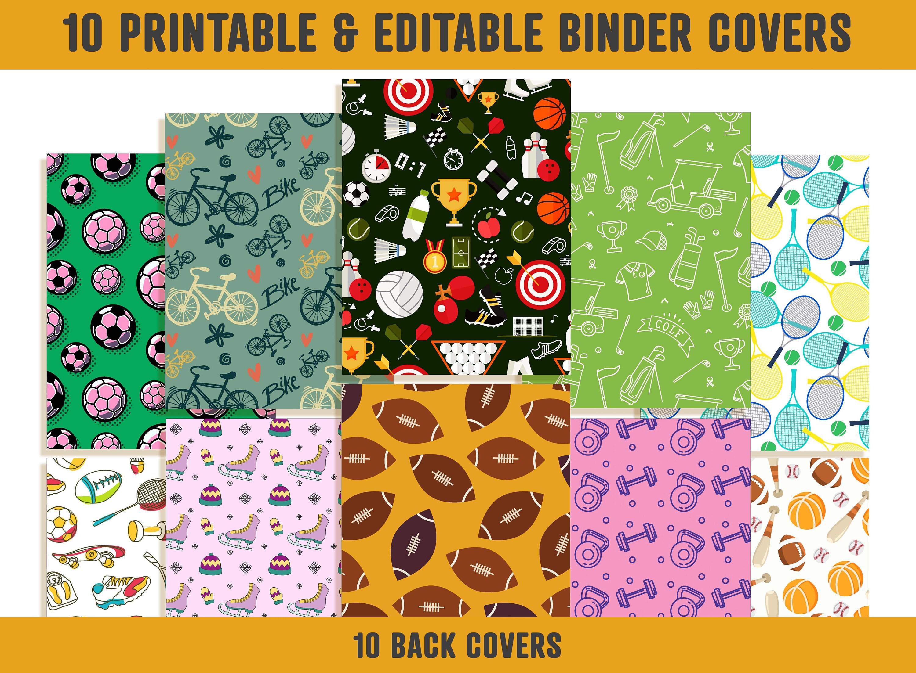 Sports Binder Cover, 10 Printable & Editable Coversspines, Binder ...