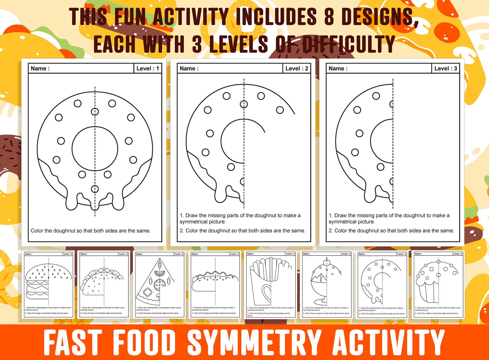 Fast Food Symmetry Worksheet, Fast Food Theme Lines of Symmetry ...