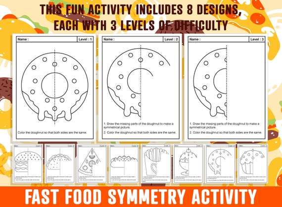 Fast Food Symmetry Worksheet Fast Food Theme Lines of - Etsy
