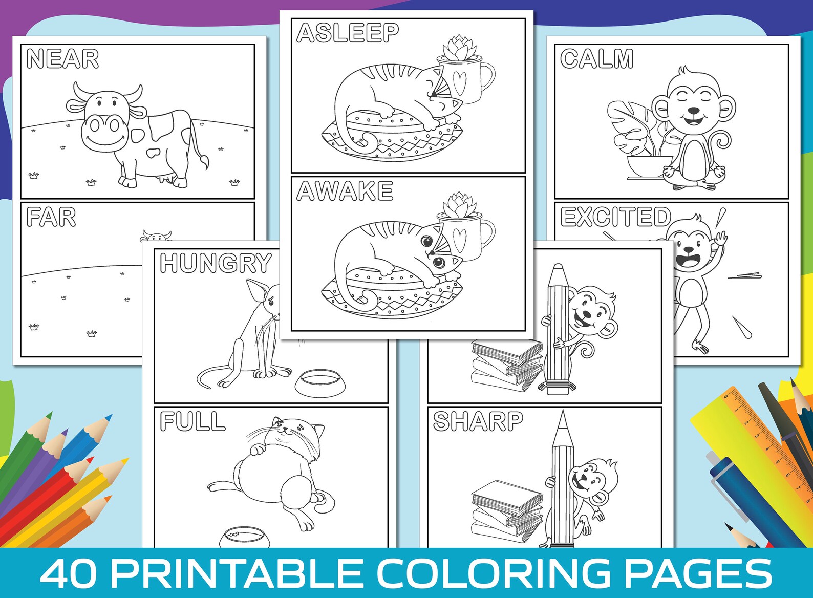 Opposite Coloring Pages, 40 Printable Animal Opposite Coloring Pages ...