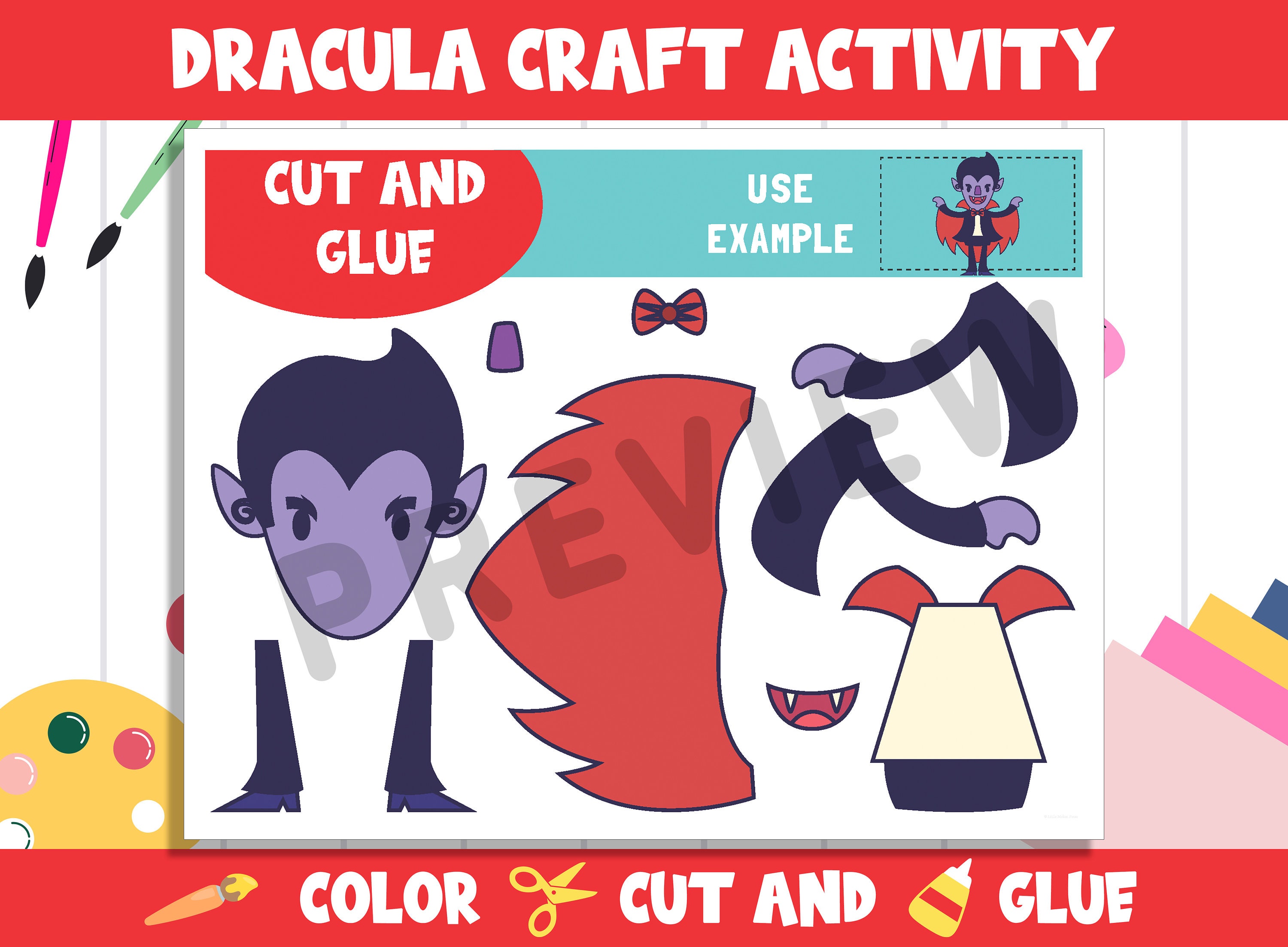 Cute Dracula Craft Activity - Color, Cut, and Glue for Prek to 2nd ...