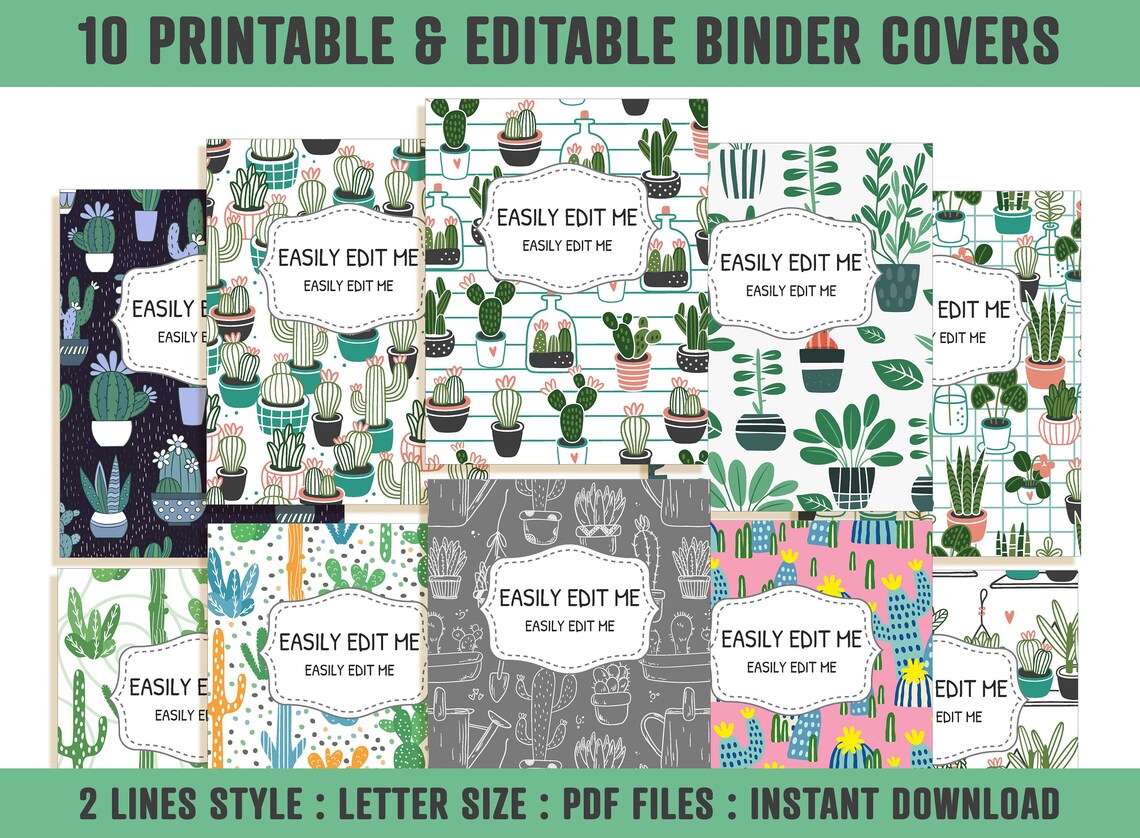 Cactus Binder Cover 10 Printable/editable Coversspines - Etsy