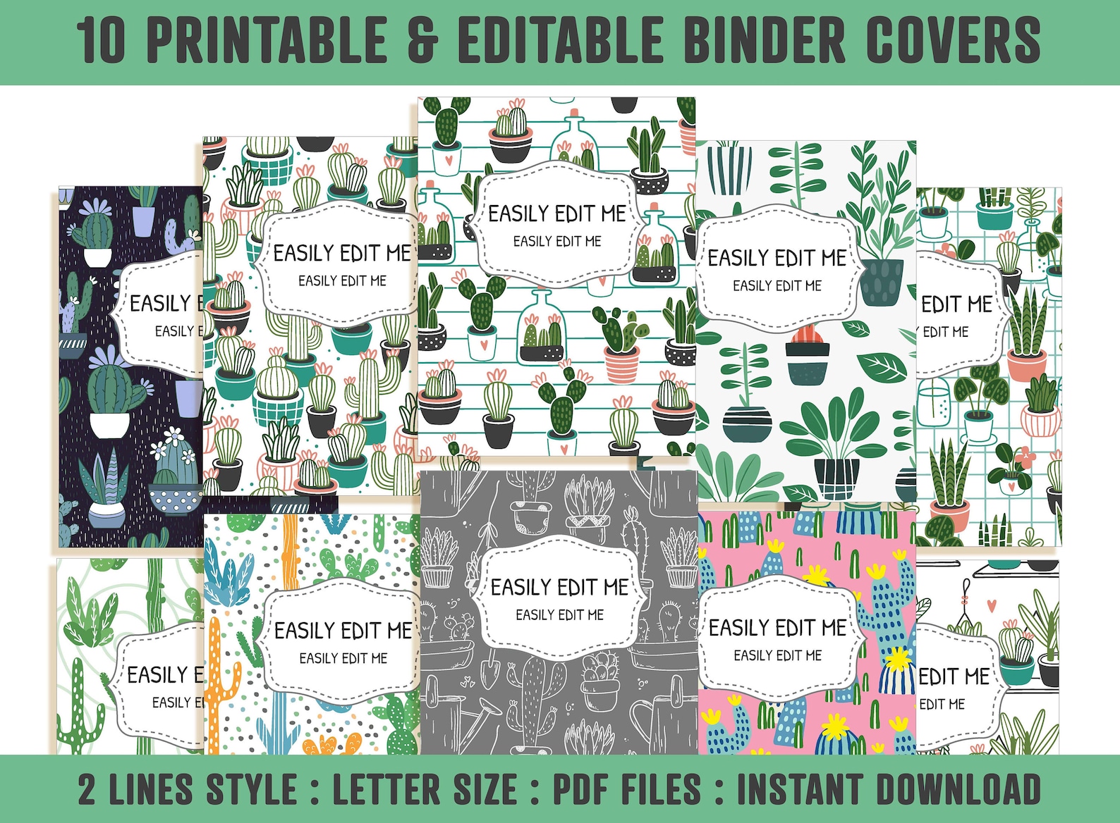 Cactus Binder Cover, 10 Printable/editable Coversspines, Binder Insert ...