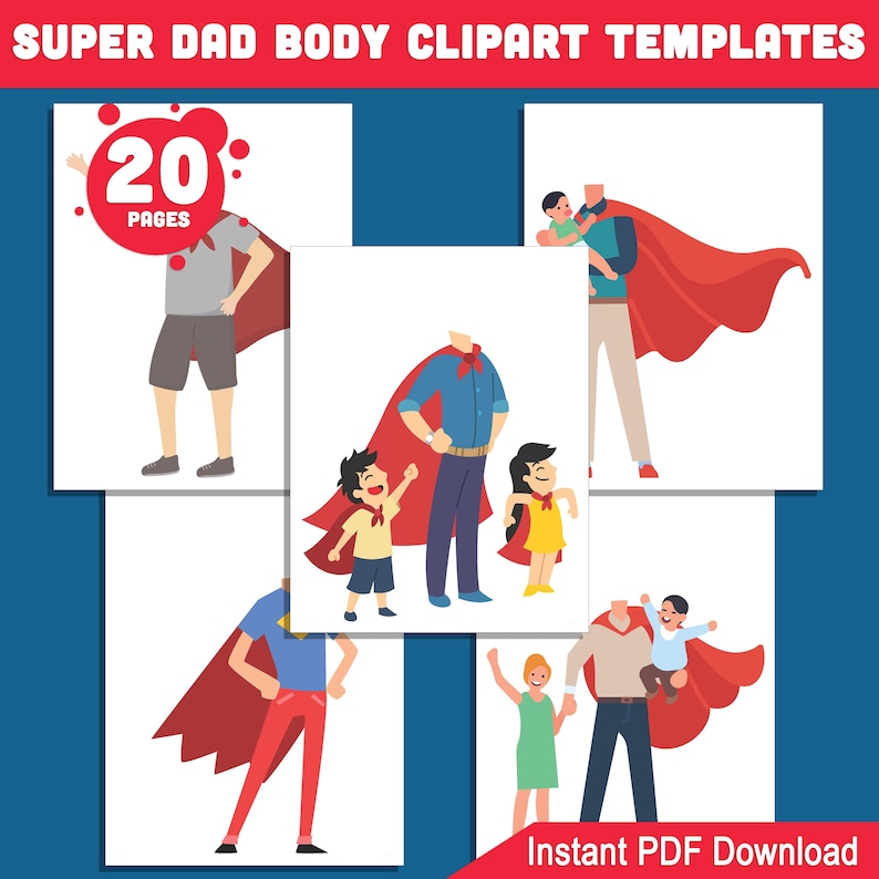 Super Dad Body Clipart Templates: Fun Printable Designs for Kids, Add ...