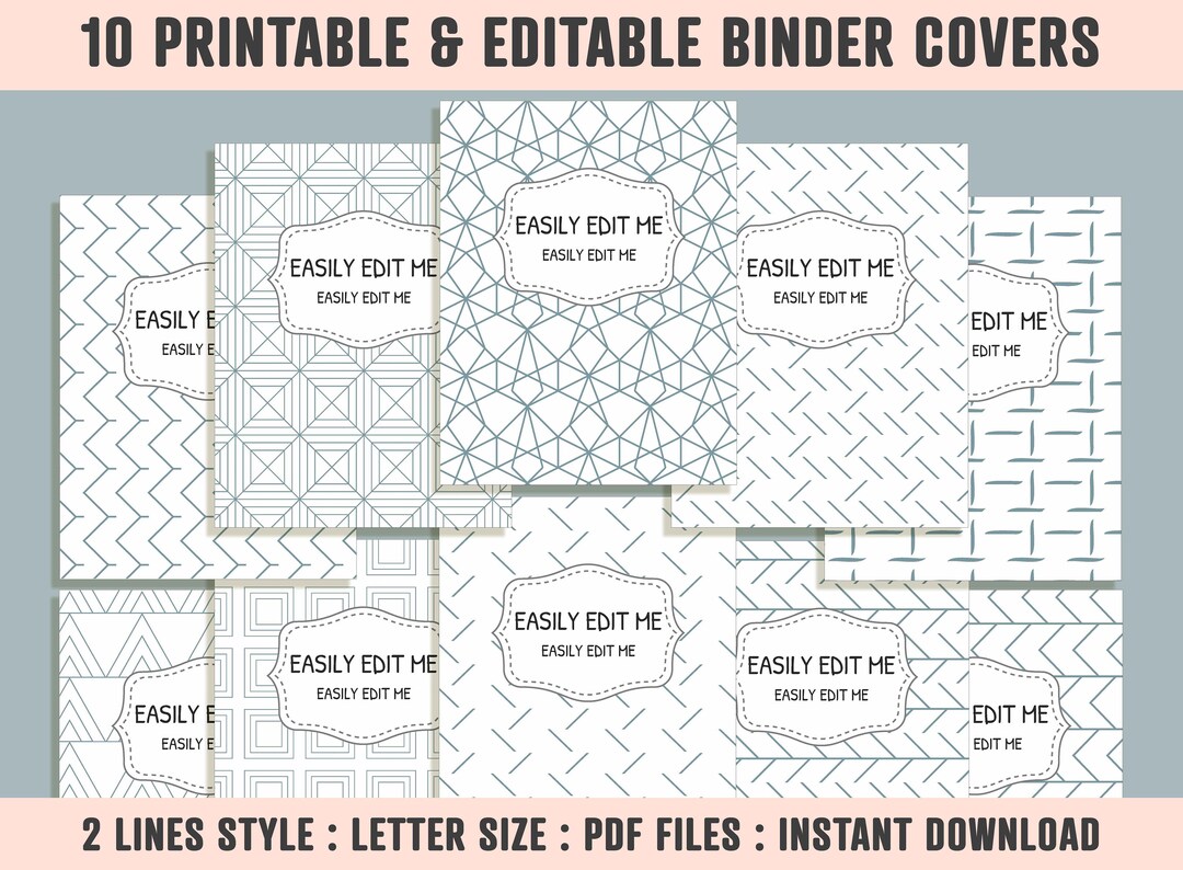 Geometric Patterns Binder Cover, 10 Printable & Editable Binder Covers ...