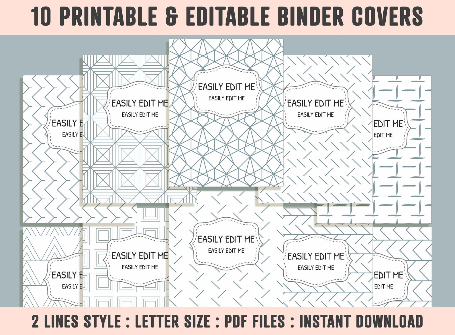 Geometric Patterns Binder Cover, 10 Printable & Editable Binder Covers ...