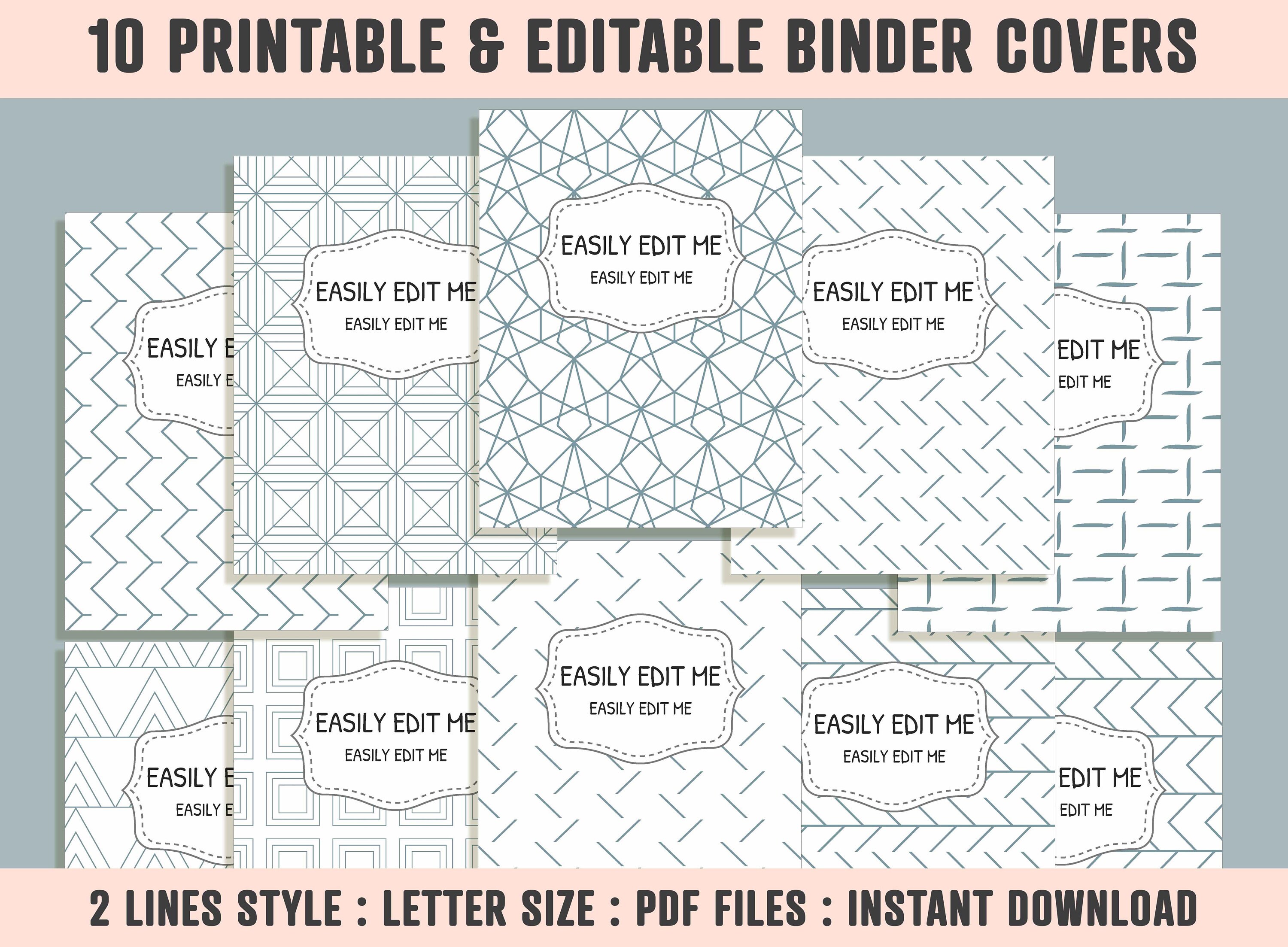 Geometric Patterns Binder Cover, 10 Printable & Editable Binder Covers ...