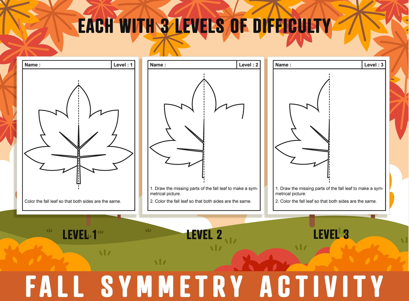 Fall Symmetry Worksheet Autumn Halloween Thanksgiving Lines - Etsy