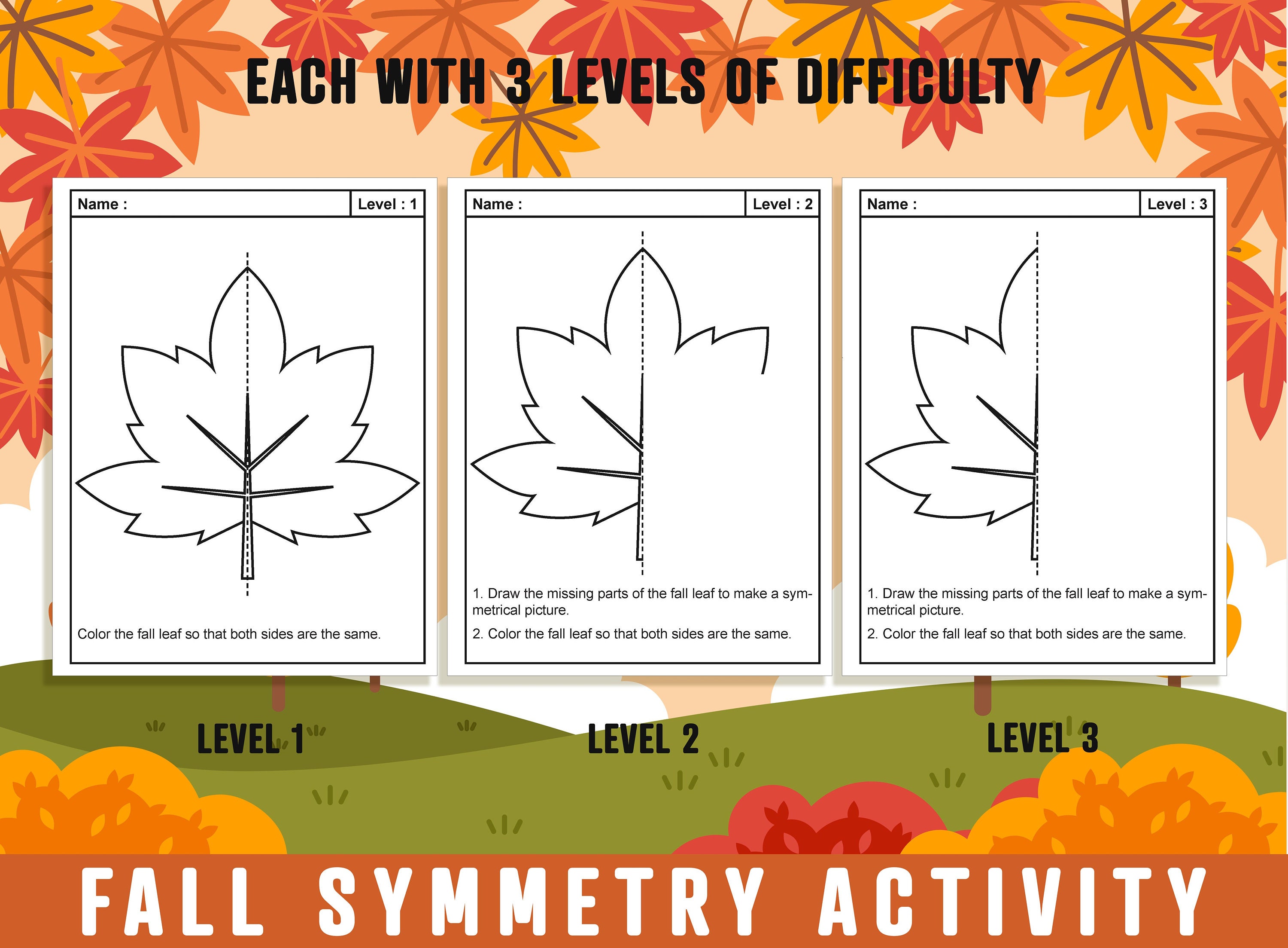 Fall Symmetry Worksheet Autumn Halloween Thanksgiving Lines - Etsy