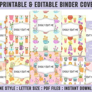 Flower Binder Cover, 10 Printable/editable Covers+spines, Binder Insert ...