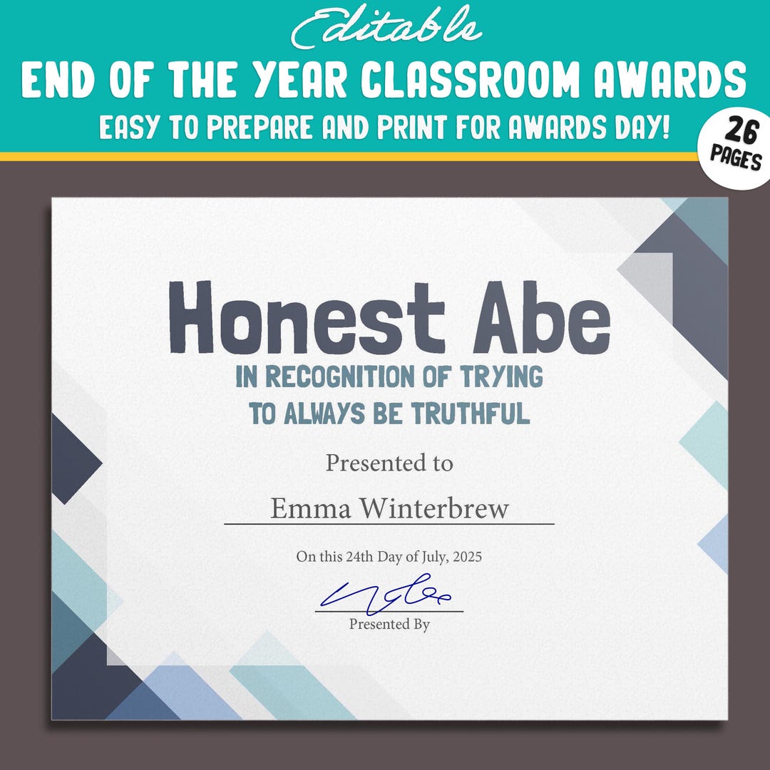Editable Middle School Awards, End of the Year Awards, Student ...