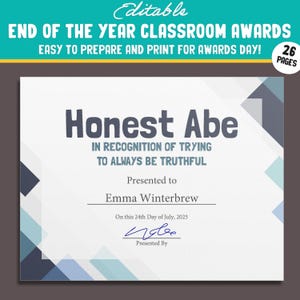 Editable Middle School Awards, End of the Year Awards, Student ...