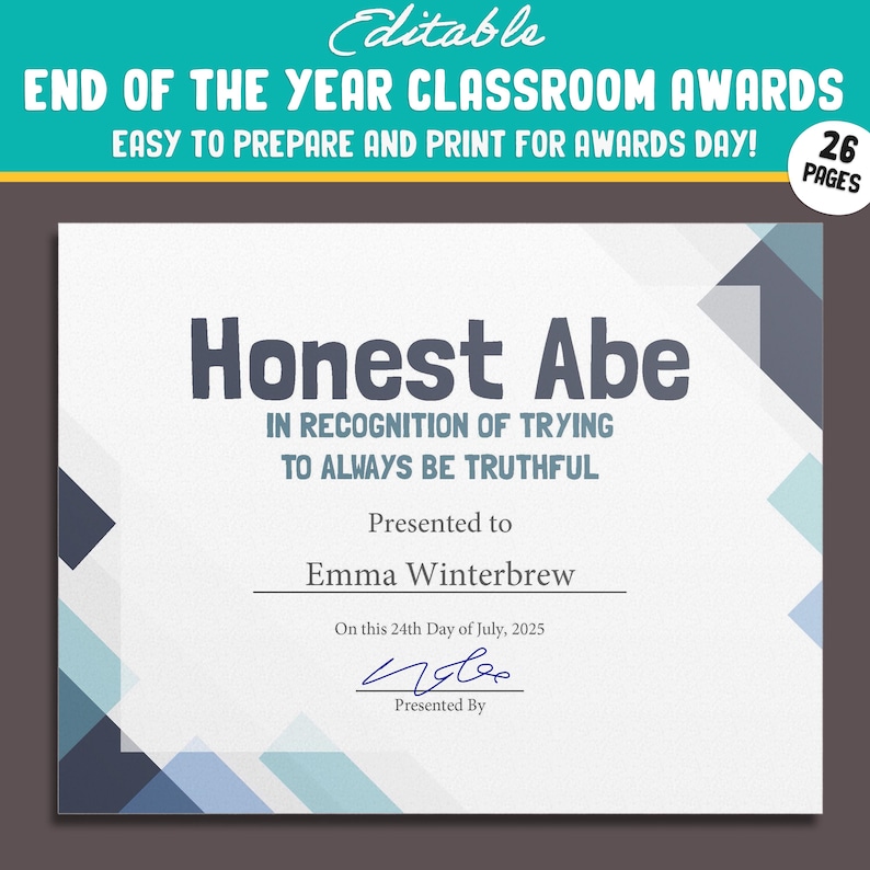 Editable Middle School Awards, End of the Year Awards, Student ...