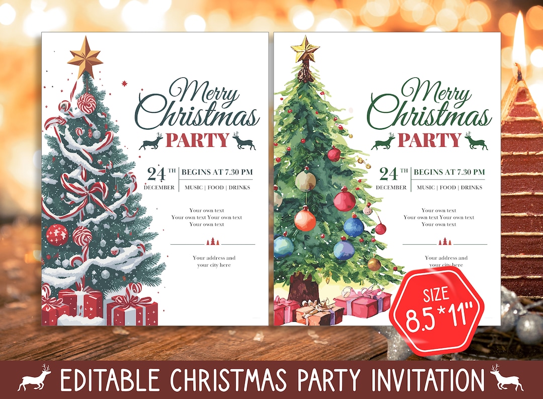Editable Christmas Party Invitation Templates, Choose From 2 Designs ...