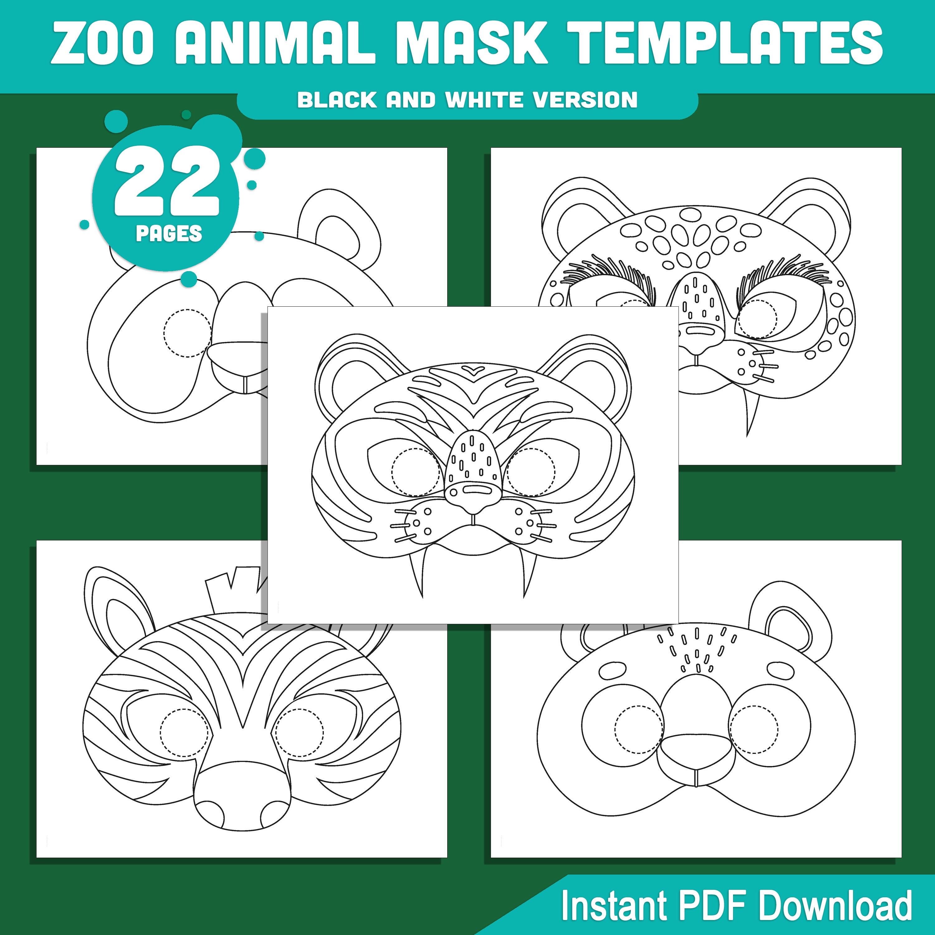 Jungle & Zoo Animal Mask Templates: 22-page Printable Craft for Kids ...