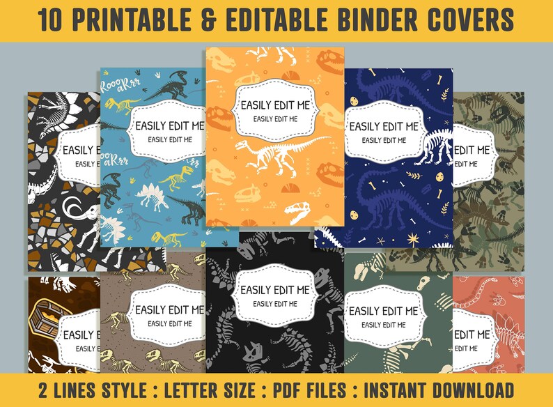Dinosaur Skeleton Binder Cover 10 Printable/editable Binder - Etsy