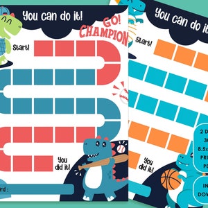 Printable Dinosaur Playing Sports Reward Chart for Kids: 2 Exciting ...
