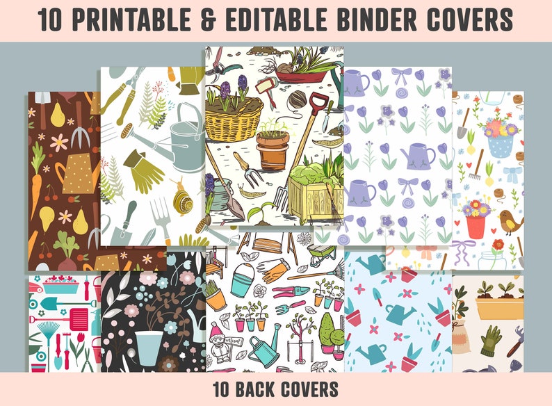 Gardening Binder Cover, 10 Printable & Editable Binder Coversspines ...