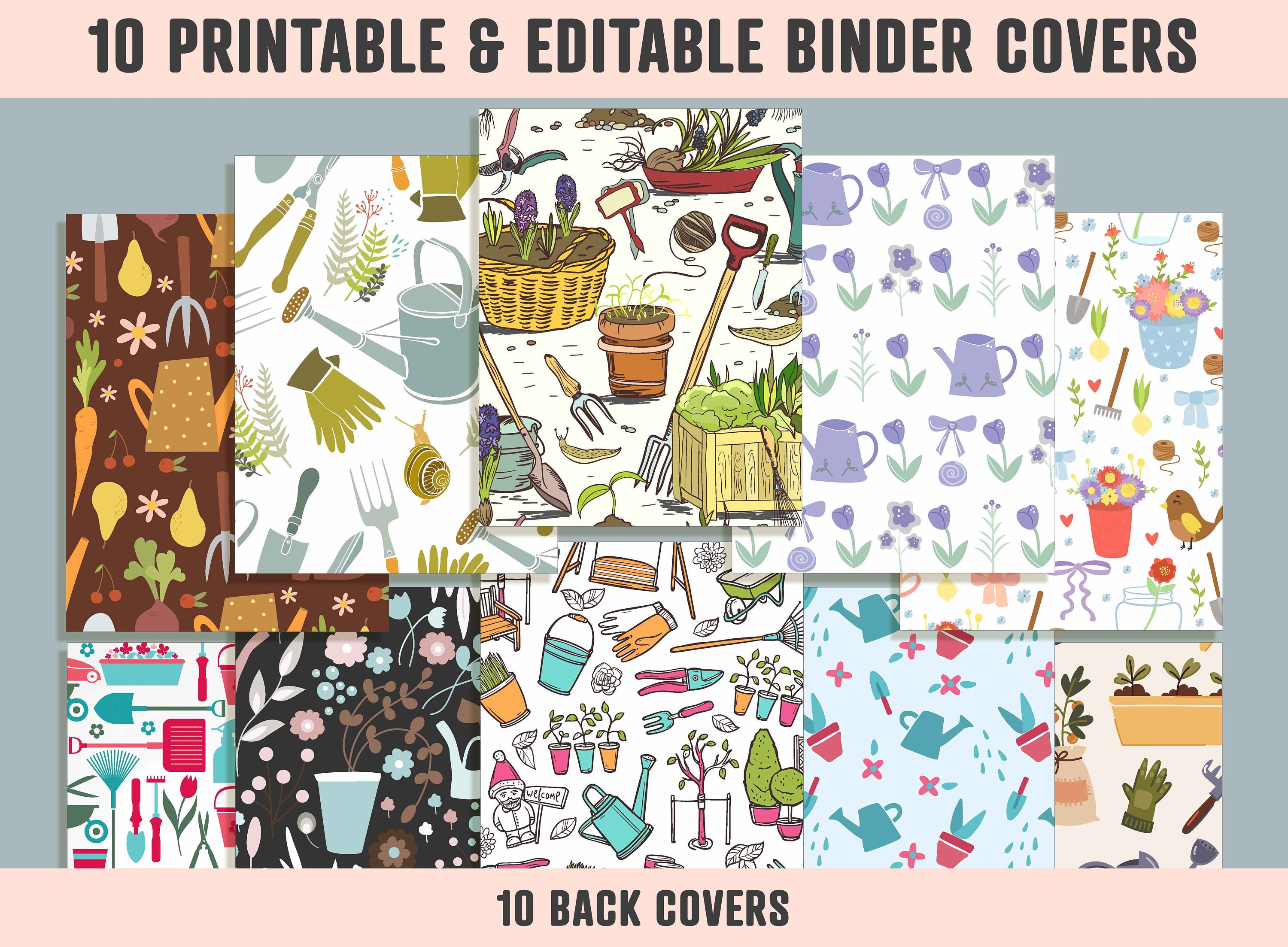 Gardening Binder Cover, 10 Printable & Editable Binder Coversspines ...