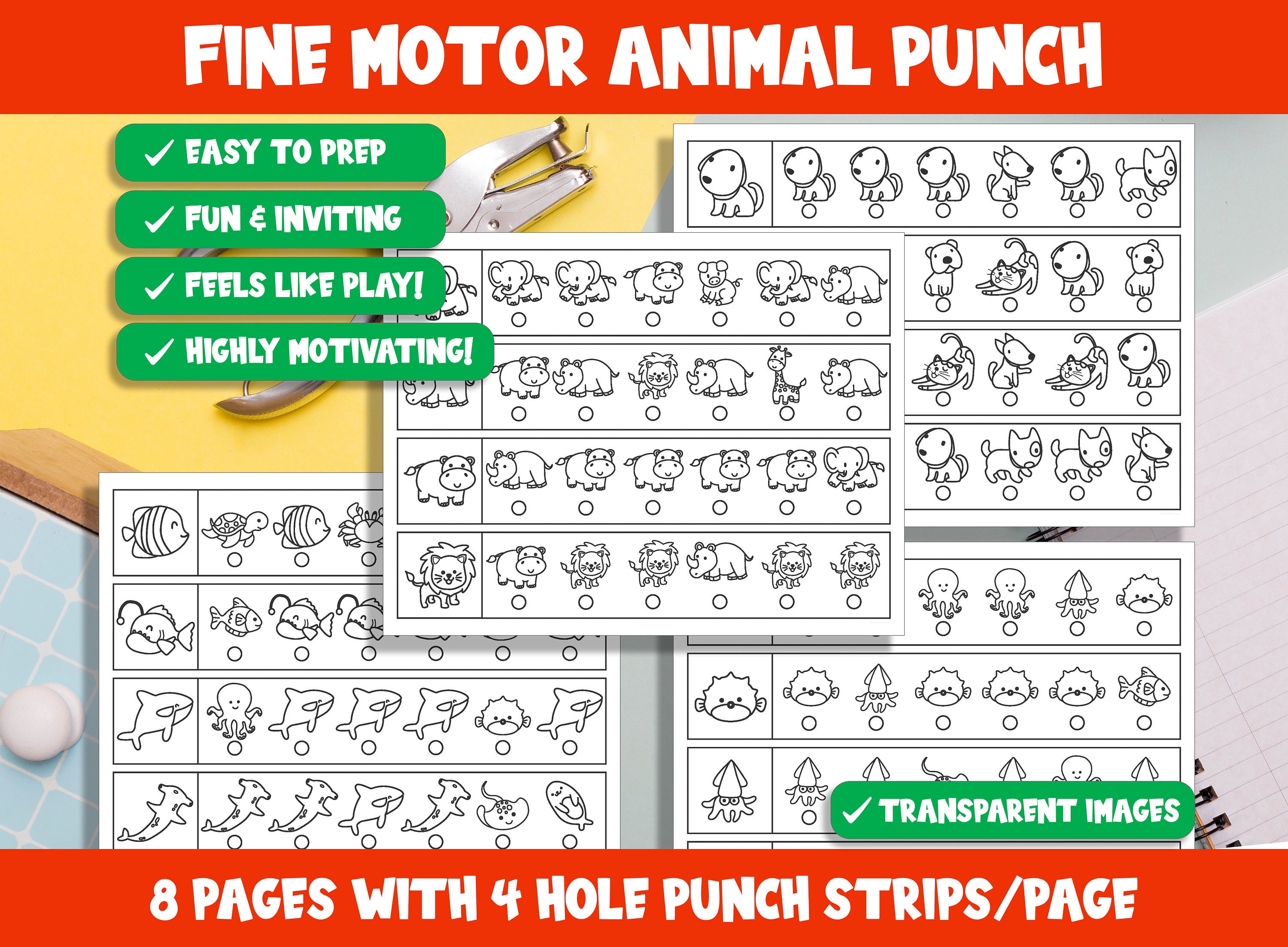 Fine Motor Animal Punch, Cute Animal Hole Punch Activities for Task ...