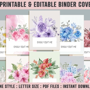Floral Binder Cover, 10 Covers+spines, Binder Cover Printable, Editable ...