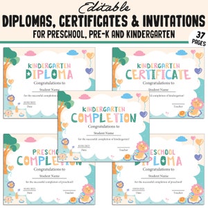 Editable Kindergarten, Prek, Preschool Diplomas, Certificates ...