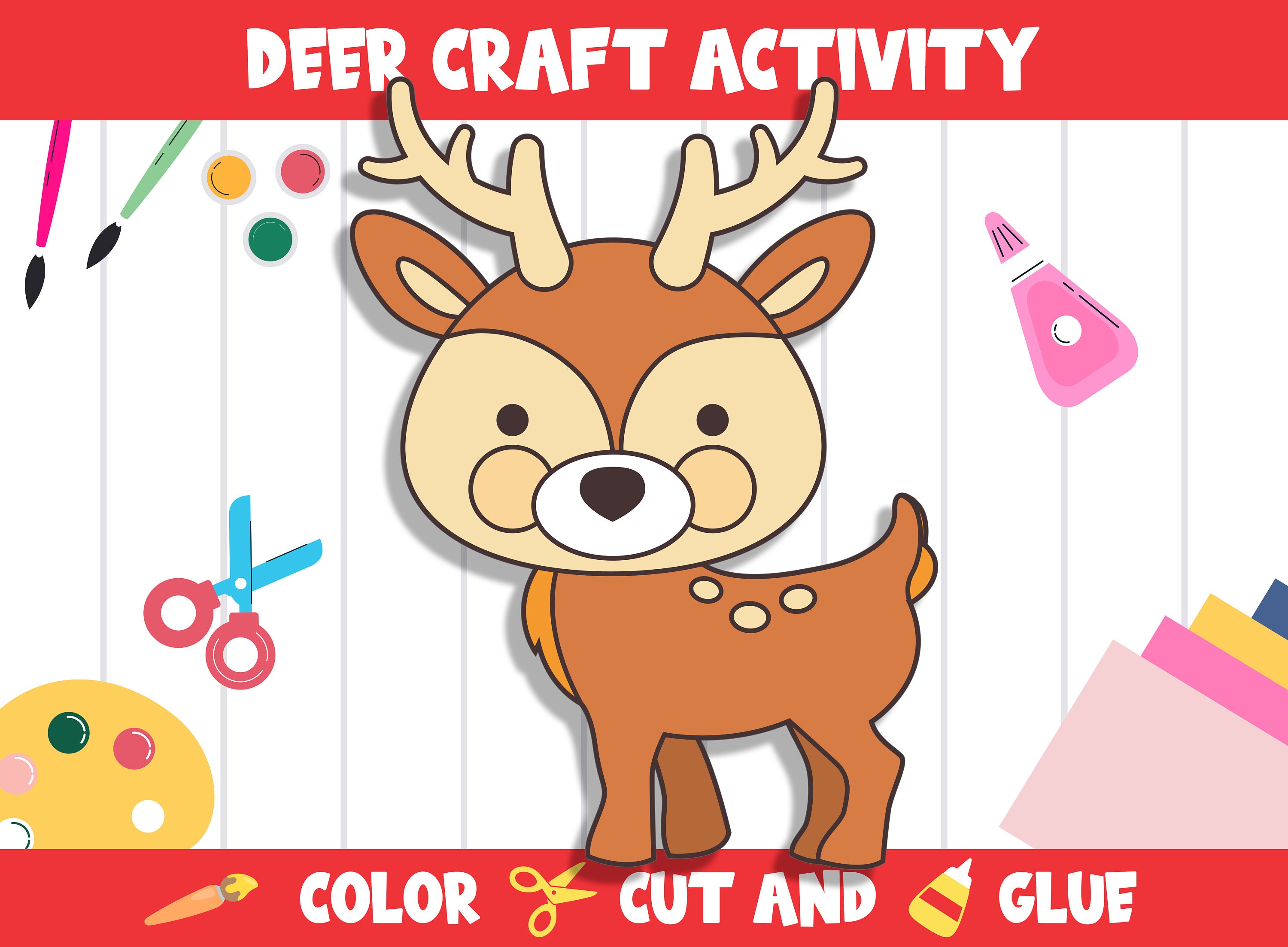 Cute Deer Craft Activity Color, Cut, and Glue for Prek to 2nd Grade ...