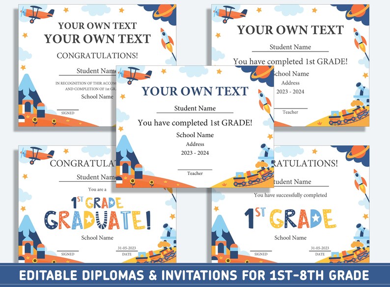 Editable 1st Grade Awards, 1st to 8th Grade Diploma, Certificate of ...